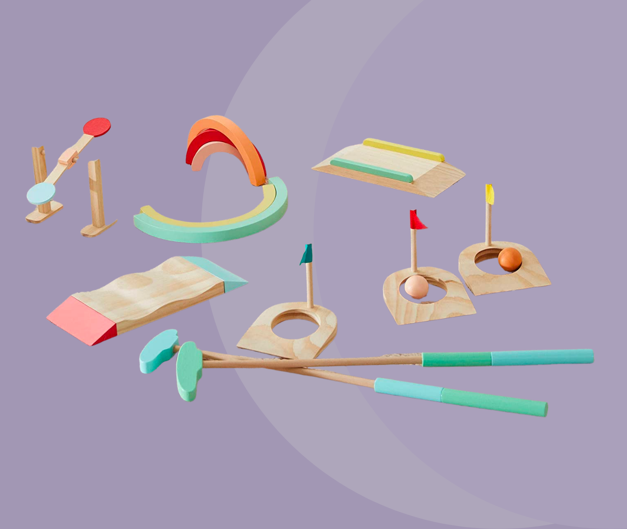 Wonder & Wise Indoor Children Wooden Game Mini Golf Course Toy Set ...